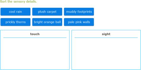 IXL Sort Sensory Details Primary English Language Practice
