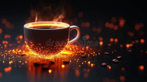 White Coffee Cup Glowing With Fire And Sparkles Stock Illustration