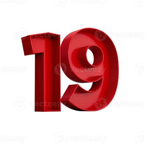 3d Illustration Of Red Number 19 Or Nineteen Inner Shadow 22722311 Png