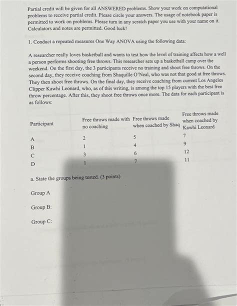 solved partial credit will be given for all answered