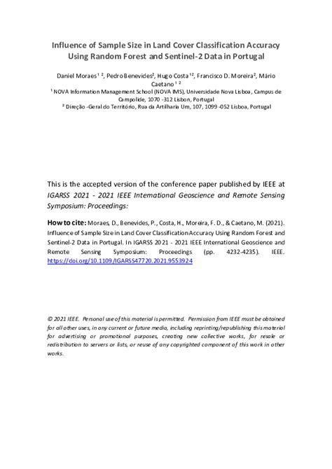 Pdf Influence Of Sample Size In Land Cover Classification Accuracy Using Random Forest And