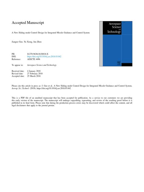 A New Sliding Mode Control Design For Integrated Missile Pdf
