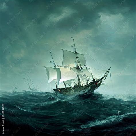 Neo Classical Digital Painting Voyage Advanture On The Ocean Sailing