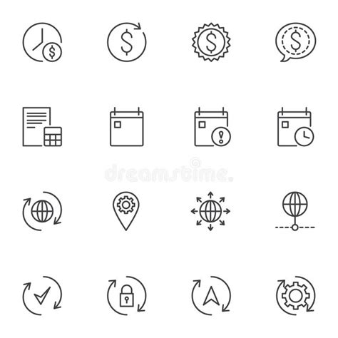 Business Management Line Icons Set Stock Vector Illustration Of Gear