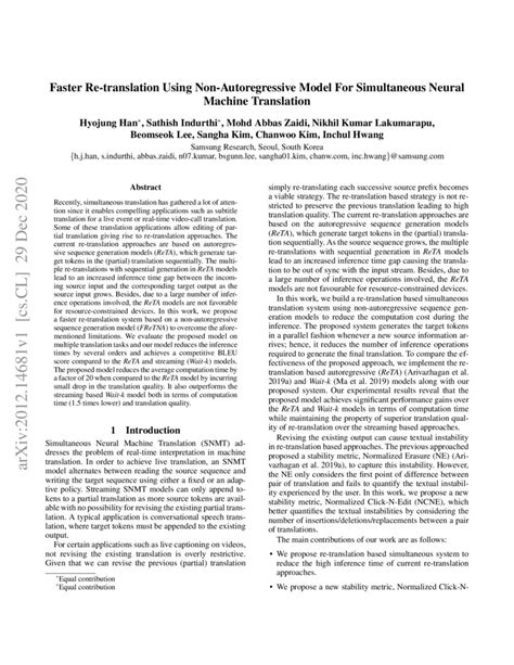 faster re translation using non autoregressive model for simultaneous