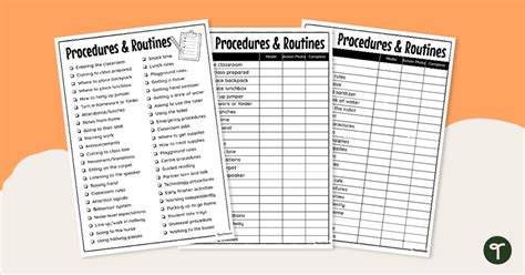 Classroom Procedures Checklist Teach Starter