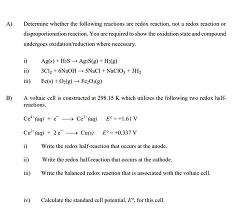 Solved A Determine Whether The Following Reactions Are