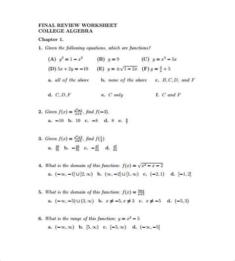 8 College Algebra Worksheet Templates Doc Pdf Worksheets Library