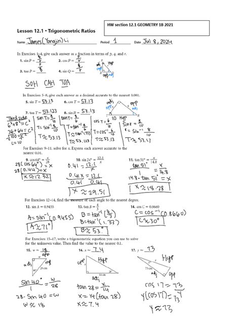 Trig Ratio Pdf
