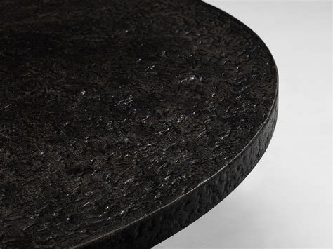 Brutalist Round Cocktail Or Coffee Table In Black Stone Look Resin For