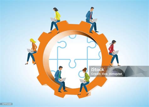 기어와 퍼즐 조각 노트북과 비즈니스 여성과 남성 치수 169 벡터 그림입니다 Eps10 네트워크 보안에 대한 스톡 벡터 아트 및 기타 이미지 Istock