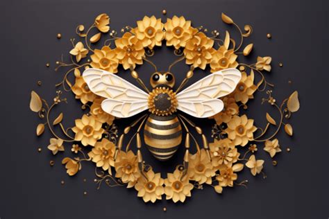 Gold Honey Bee And Of Lines Dots Circl Graphic By Saydurf · Creative Fabrica
