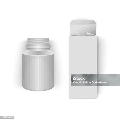 알약을위한 플라스틱 약 용기 흰색에 격리 된 약물 비타민 공급을위한 상자 및 패키지 현실적인 병 및 판지 포장 벡터 Eps 10 일러스트 레이 션 0명에 대한 스톡 벡터