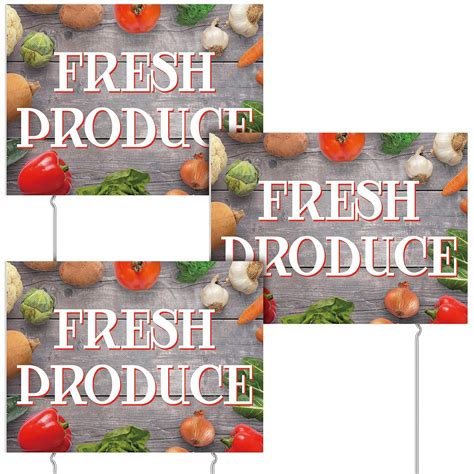 Doublefill 3 Pcs Vegetable Fresh Produce Yard Sign With
