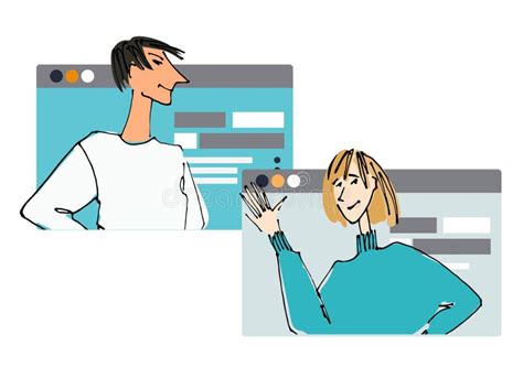 Two Young People In Front Of A Computer Screen Flat Style Isolated Vector Element Stock Vector