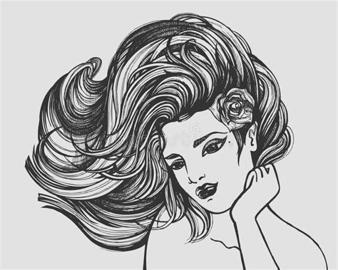 Professional Drawing Of A Beauty With Curved Hair Stock Vector Illustration Of Long Creative