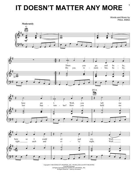 It Doesnt Matter Anymore By Linda Ronstadt Sheet Music For Piano