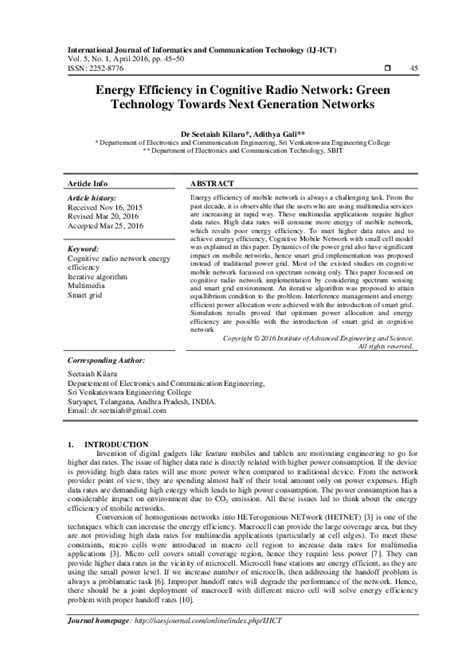 Pdf Energy Efficiency In Cognitive Radio Network Green Technology Towards Next Generation
