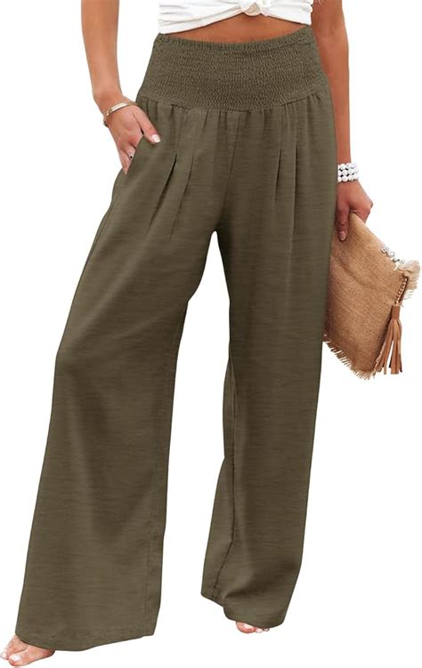 Army Green Trouser Pants For Women Trendy Flowy Wide Leg High Waisted