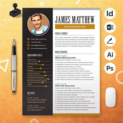 Front End Developer Cv Template Word Creative Market