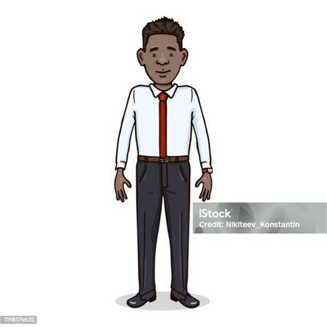 벡터 만화 캐릭터 빨간 넥타이와 흰색 셔츠에 아프로 미국 남자 가공의 인물에 대한 스톡 벡터 아트 및 기타 이미지 가공의 인물 가냘픈 갈색 Istock