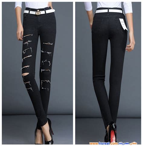 بناطيل حريمي مقطعة باللون الأسود أجدد و أحدث بناطيل حريمي مقطعة سوداء