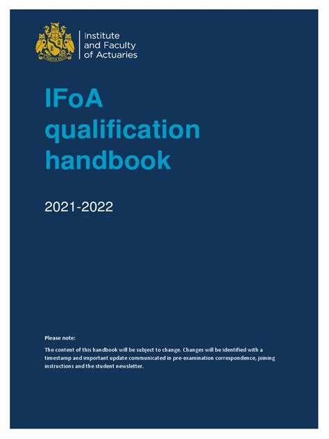 Ifoa Qualification Handbook 2021 Pdf Actuarial Science