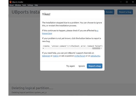 error deletting logical partition step ubports forum