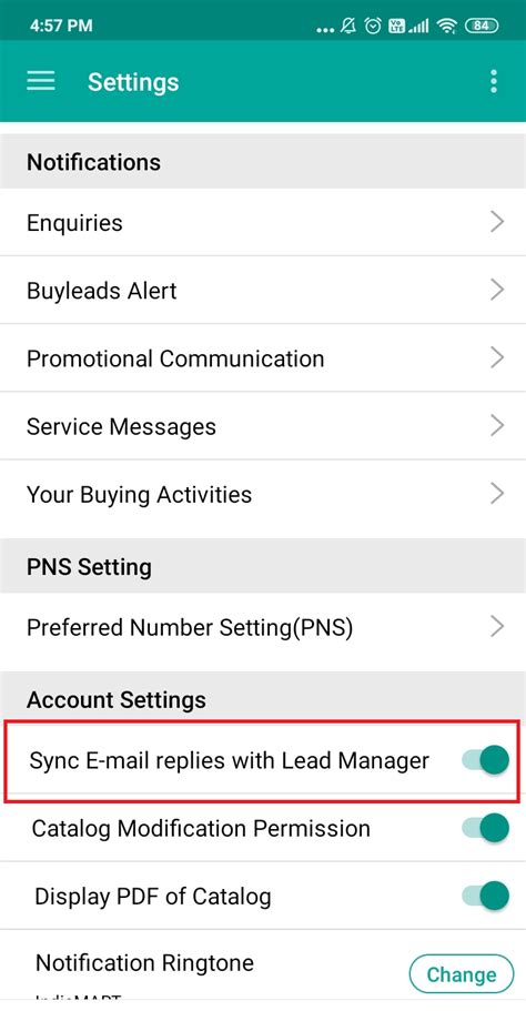 how do i disable email sync feature indiamart