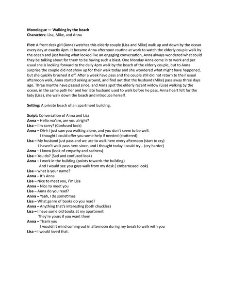 Scriptmonologue Script Monolouge Monologue — Walking By The Beach