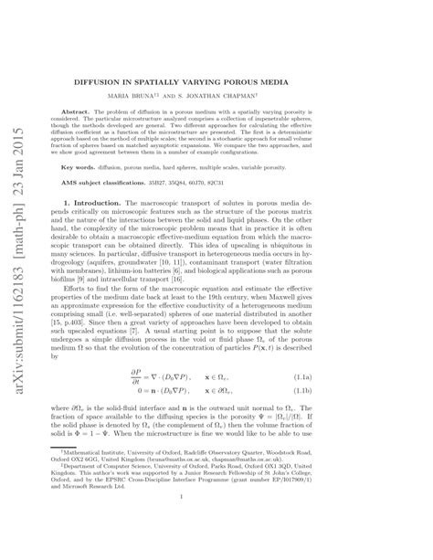 Pdf Diffusion In Spatially Varying Porous Media