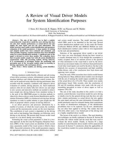 Pdf A Review Of Visual Driver Models For System Identification Purposes