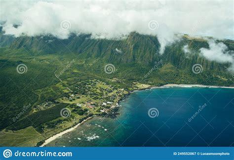 Beautiful Aerial Scenic View Photo Of Molokai Sea Cliffs Stock Image