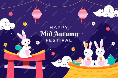 중추절 축하 플랫 배경 무료 벡터