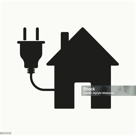 전기 플러그가있는 홈 벡터 일러스트레이션 전원 공급 장치 배선 와이어 전기 제품 충전 장치 소켓 배터리 축압기 기술 개념 광고의 벡터 선 아이콘 가정 생활에 대한 스톡 벡터