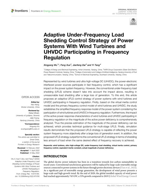 pdf adaptive under frequency load shedding control strategy of power systems with wind
