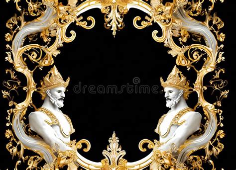 A Golden Gilded Frame With Copy Space The Frame Is Surrounded By Male Statues Stock