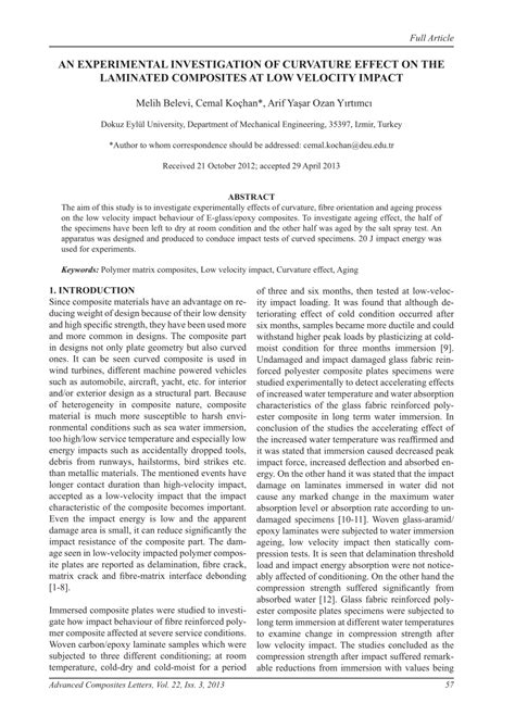 Pdf An Experimental Investigation Of Curvature Effect On The Laminated Composites At Low