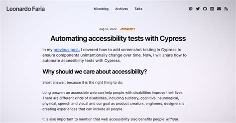 automating accessibility tests with cypress · leonardo faria