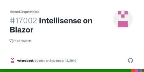 Intellisense On Blazor · Issue 17002 · Dotnetaspnetcore · Github