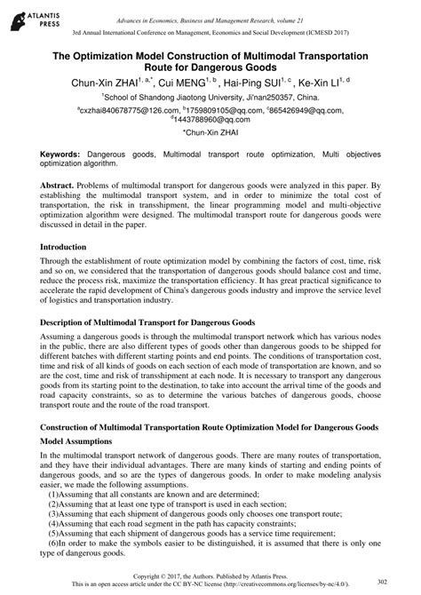 Pdf The Optimization Model Construction Of Multimodal Transportation Route For Dangerous Goods