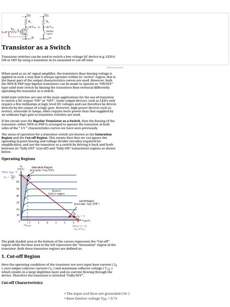 Transistor As A Switch Using Transistor Switching Pdf Bipolar