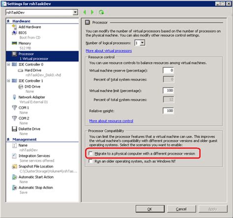 Central Processing Unit Hyper V Offline Migration Between Amd And