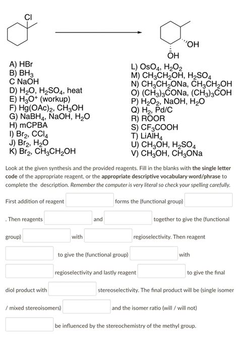 ci oh a hbr b bh3 c naoh d h2o h2so4 heat e h3o workup f hgoac2 ch3oh g nabh4 naoh h2o h mcpba i ...