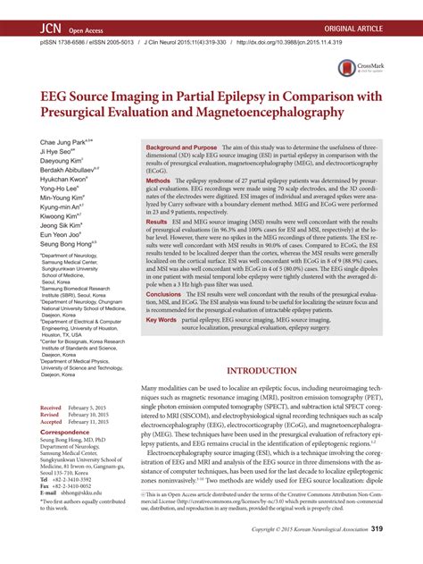 Pdf Eeg Source Imaging In Partial Epilepsy In Comparison With