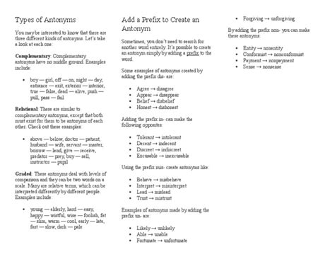 Types Of Antonyms Add A Prefix To Create An Antonym Complementary
