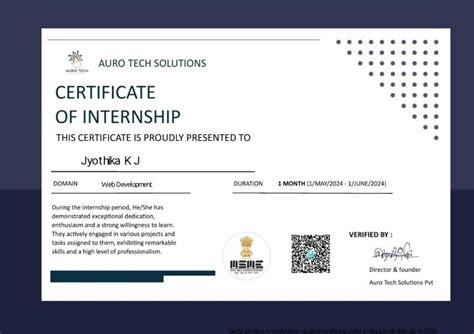 Jyothika K J On Linkedin Webdevelopment Aurotechsolutions Internship