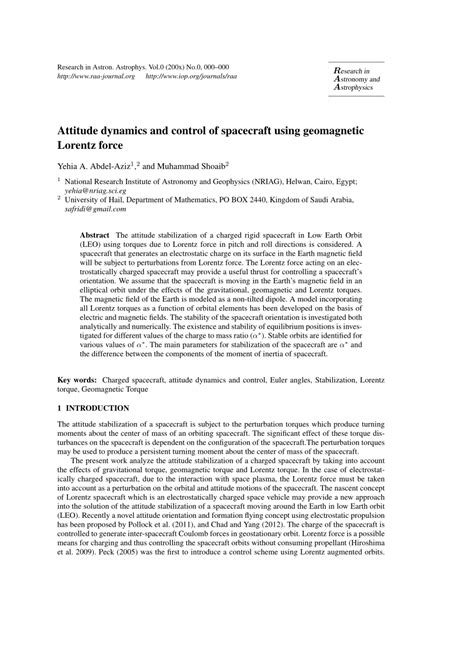 Pdf Attitude Dynamics And Control Of Spacecraft Using Geomagnetic Lorentz Force