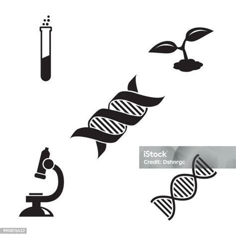 유전학 연구 벡터 아이콘 세트 Dna 분자 식물 현미경 및 테스트 튜브 아이콘 Dna에 대한 스톡 벡터 아트 및 기타 이미지 Dna 건강관리와 의술 건강한 생활방식