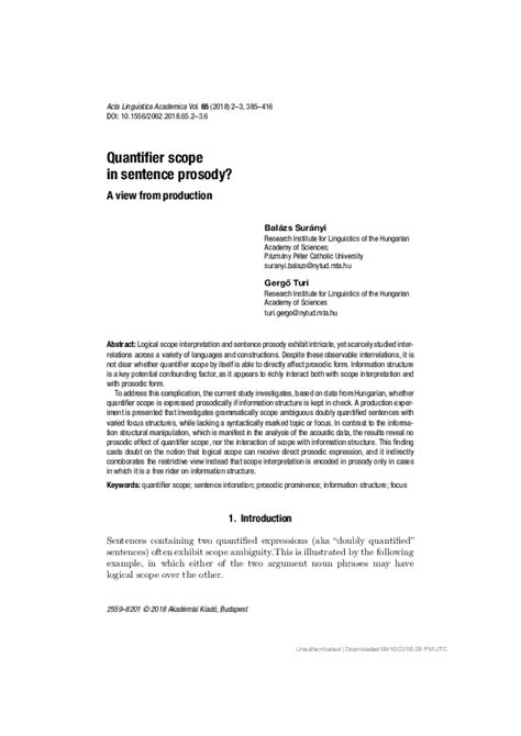 Pdf Prosody And Quantifier Scope In Hungarian